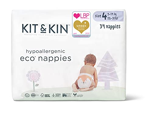 Kit & Kin Eco Nappies Size 4 Hypoallergenic and Sustainable (34 x 4 Pa ...
