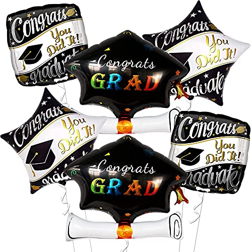 Congrats Grad Graduation Balloons with Graduation Cap Balloons - Black ...