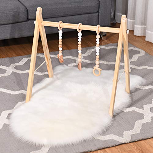 COSTWAY Baby Wooden Play Gym, Foldable Infants Gym Frame with Hanging ...