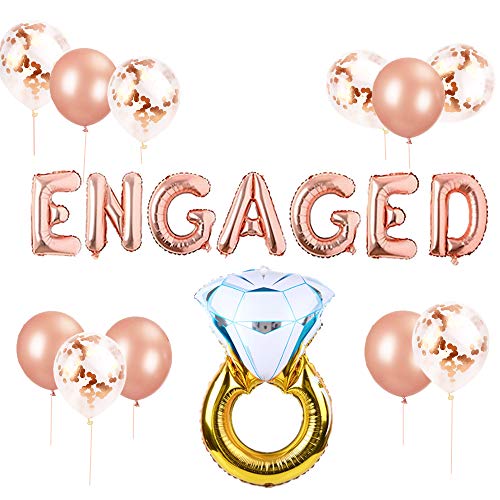 JeVenis Set of 12 Rose Gold Engaged Balloon Set Engagement Balloons En ...