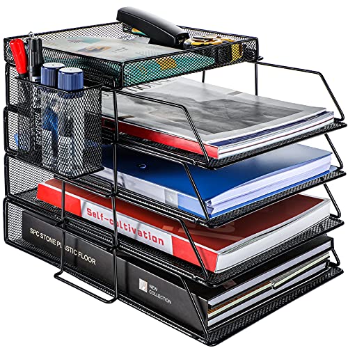Letter Tray, 5-Tier Paper Tray, In-Tray File Organizer with Pen Holder ...